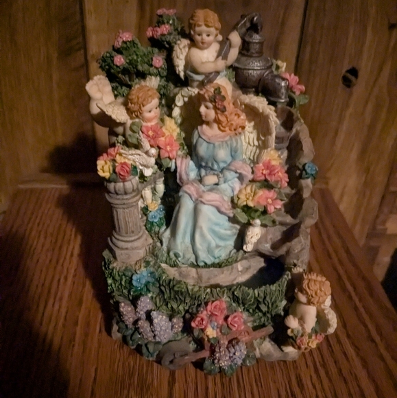 Source Unknown | Accents | Angel And Cherub Water Fountain Music Box ...